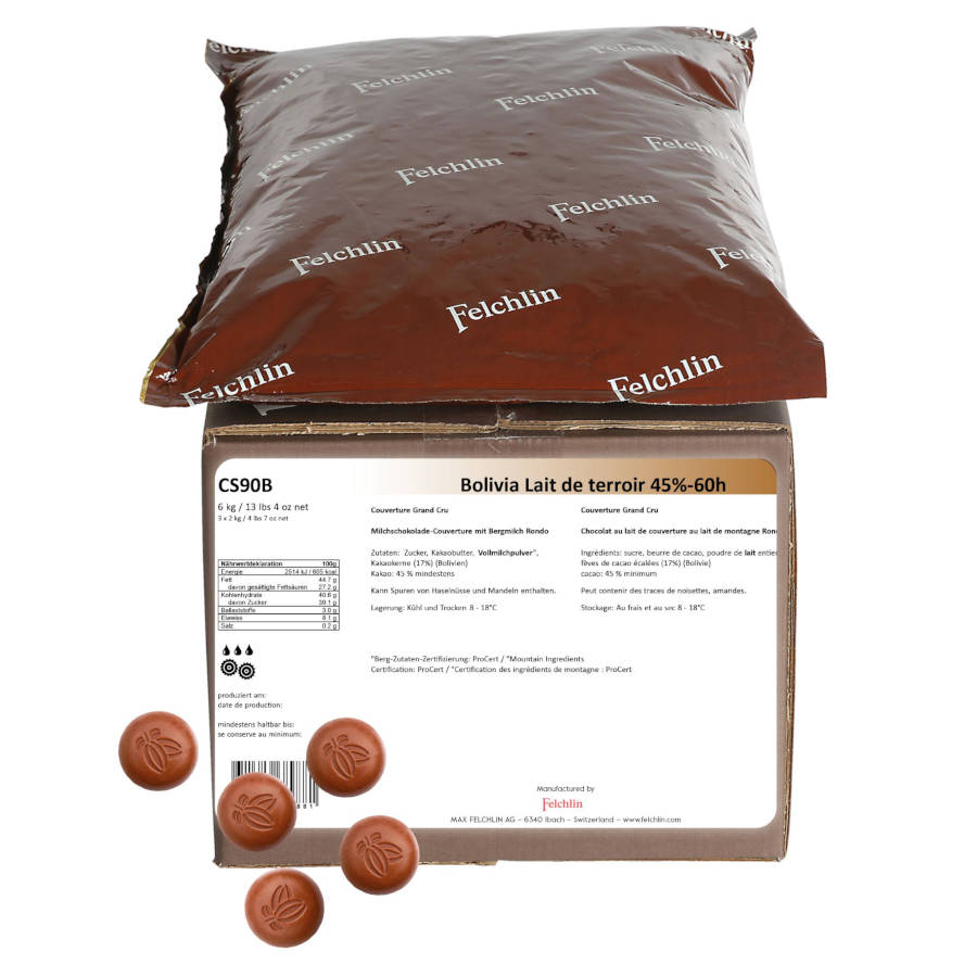 Bolivia 45% - 60h Bergheumilch-Kuvertüre von Felchlin | Onlineshop